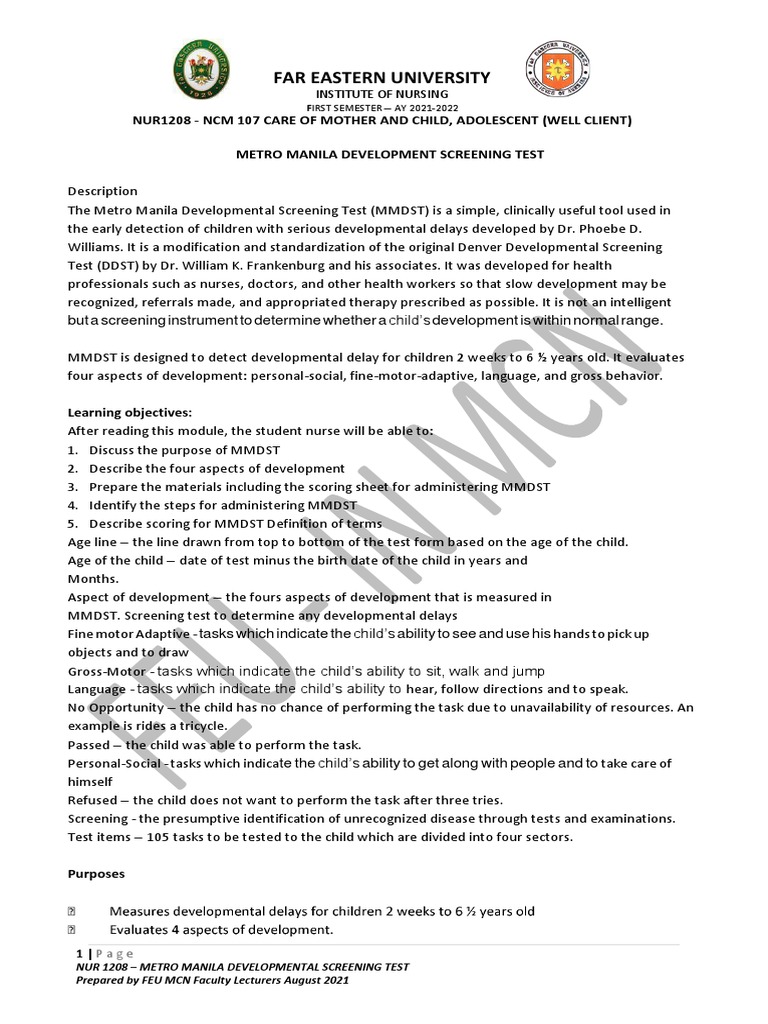 Nur 1208 2021 MMDST | PDF | Cognition | Childhood