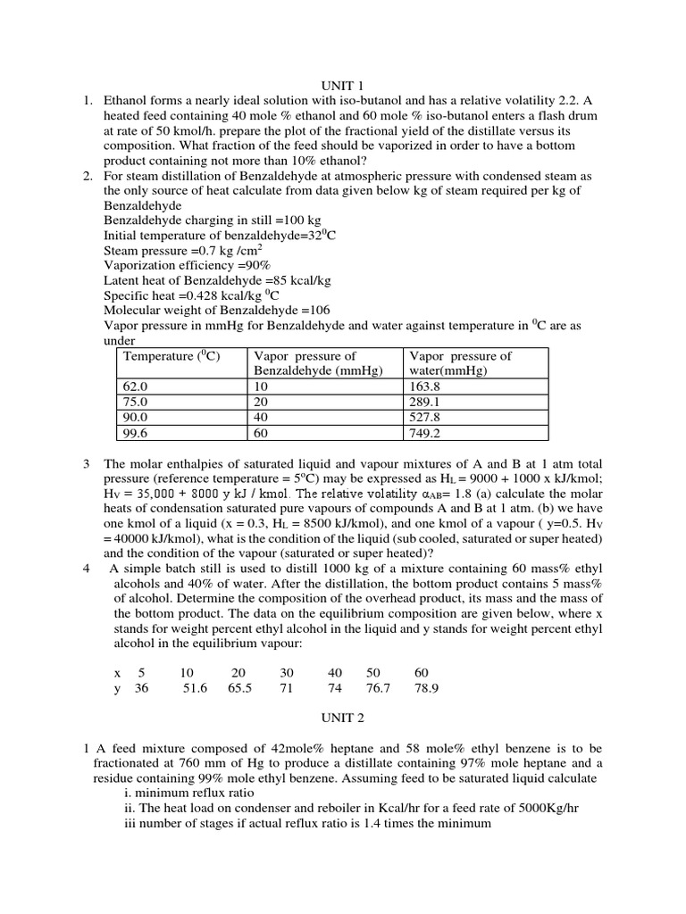 Assignment MTO 2 - Unit 1, Unit 2 and Part of Unit 3 | PDF | Distillation | Mole (Unit)