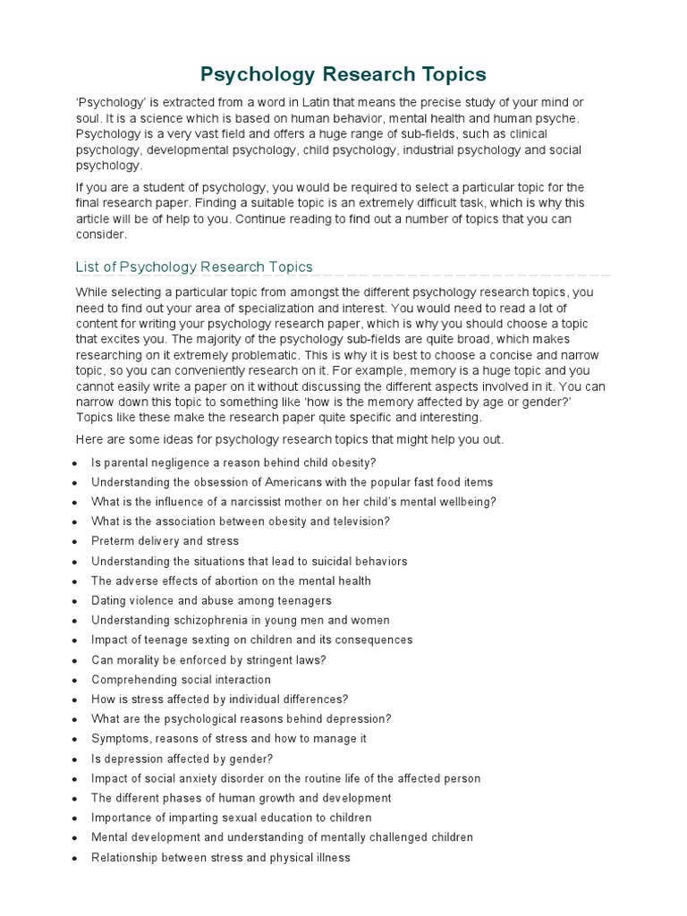 Psychology Research Topics | PDF | Psychology | Mental Disorder