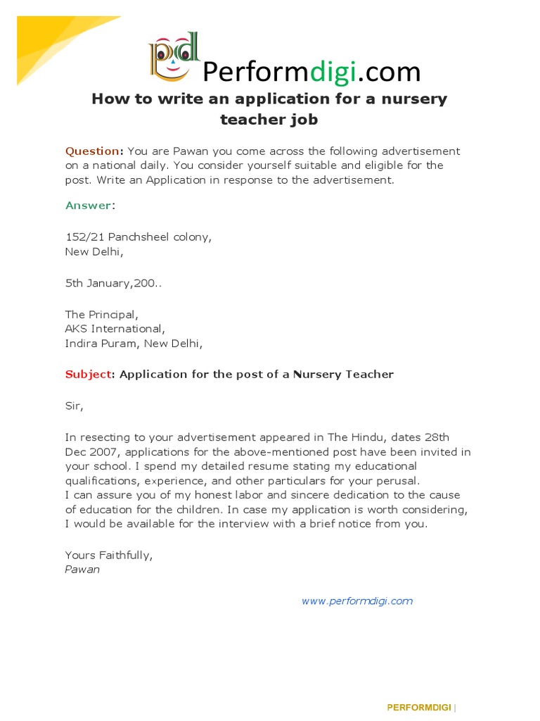 Perform: How To Write An Application For A Nursery Teacher Job | PDF ...