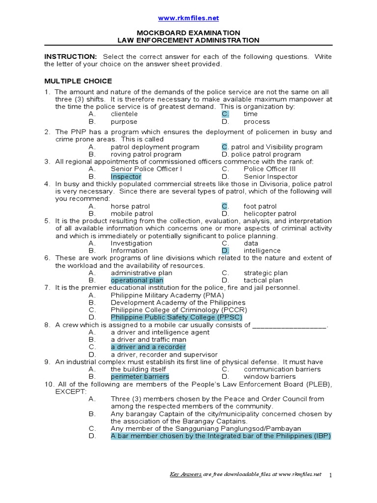 Mockboard Examination Law Enforcement Administration INSTRUCTION ...