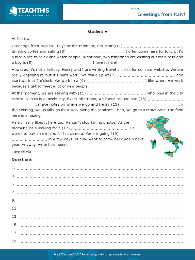 Greetings From Italy Interactive Version Student A | PDF | Language ...