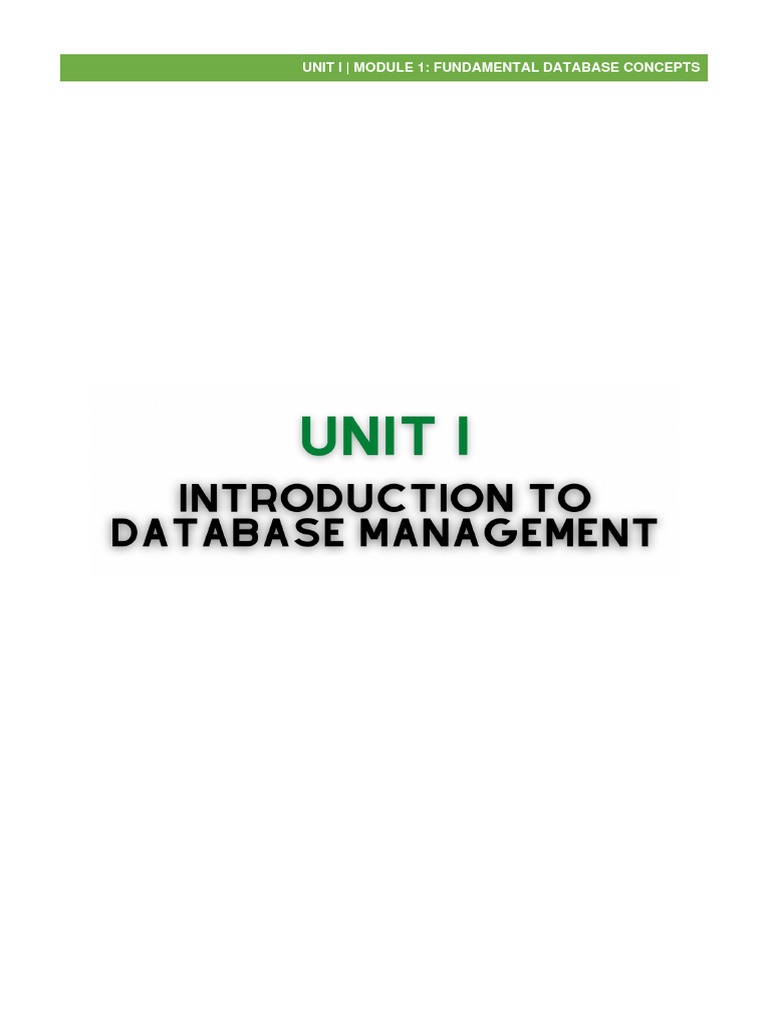 UNIT I Module 1 - Fundamentals of DBMS Concepts | PDF | Databases ...