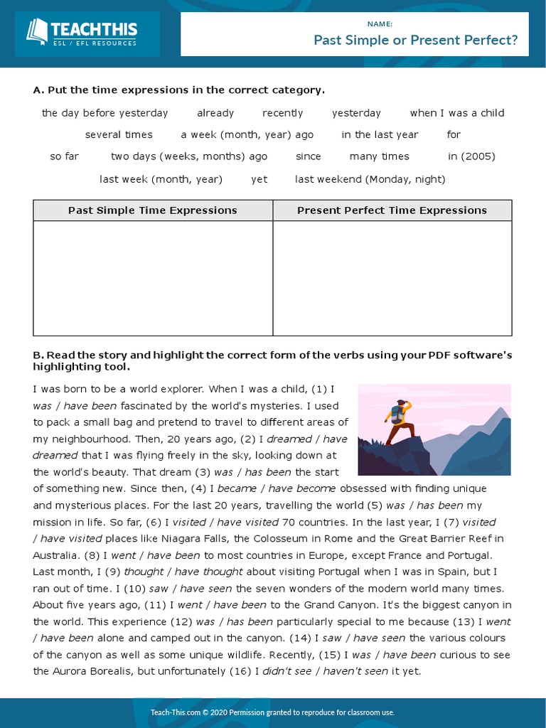 Past Simple or Present Perfect Interactive Worksheet | PDF | English As ...