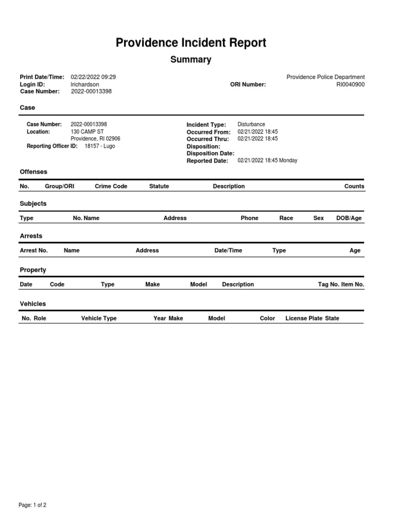 Providence Police Report On Red Ink Incident. | PDF | Police | National ...