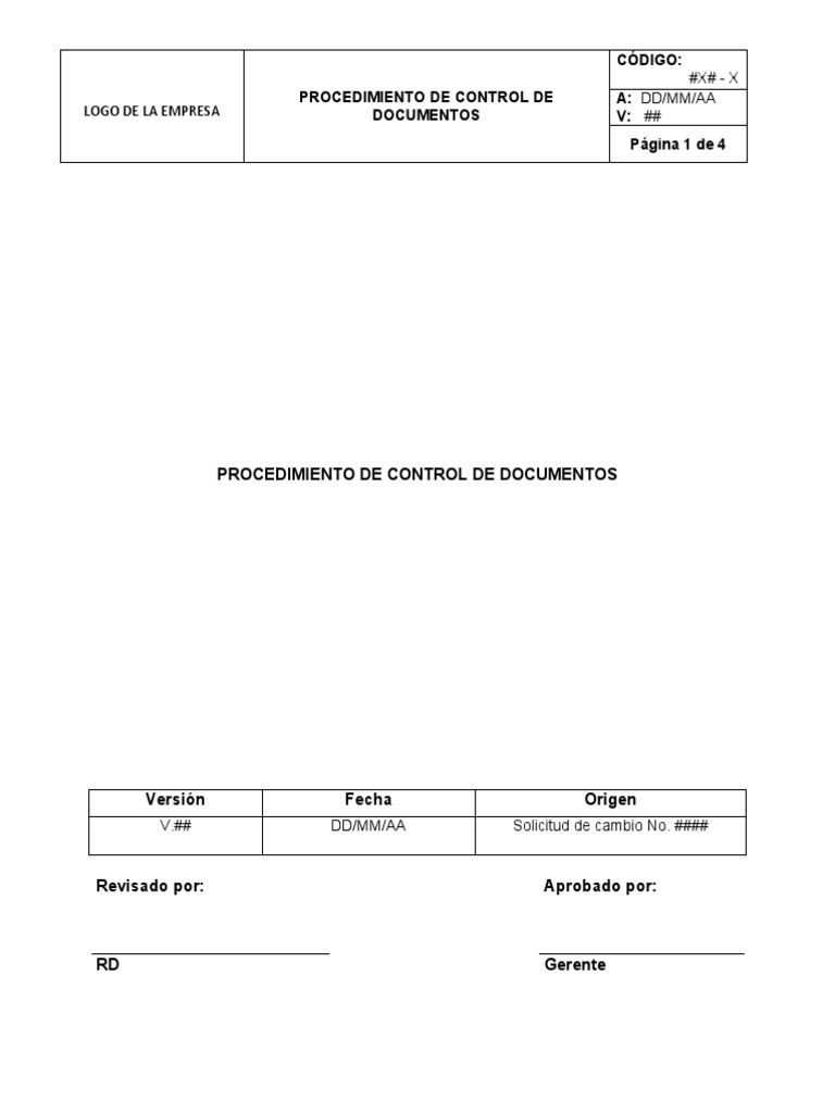 Ejemplo de Procedimiento de Control de Documentos | PDF | Sistema de ...