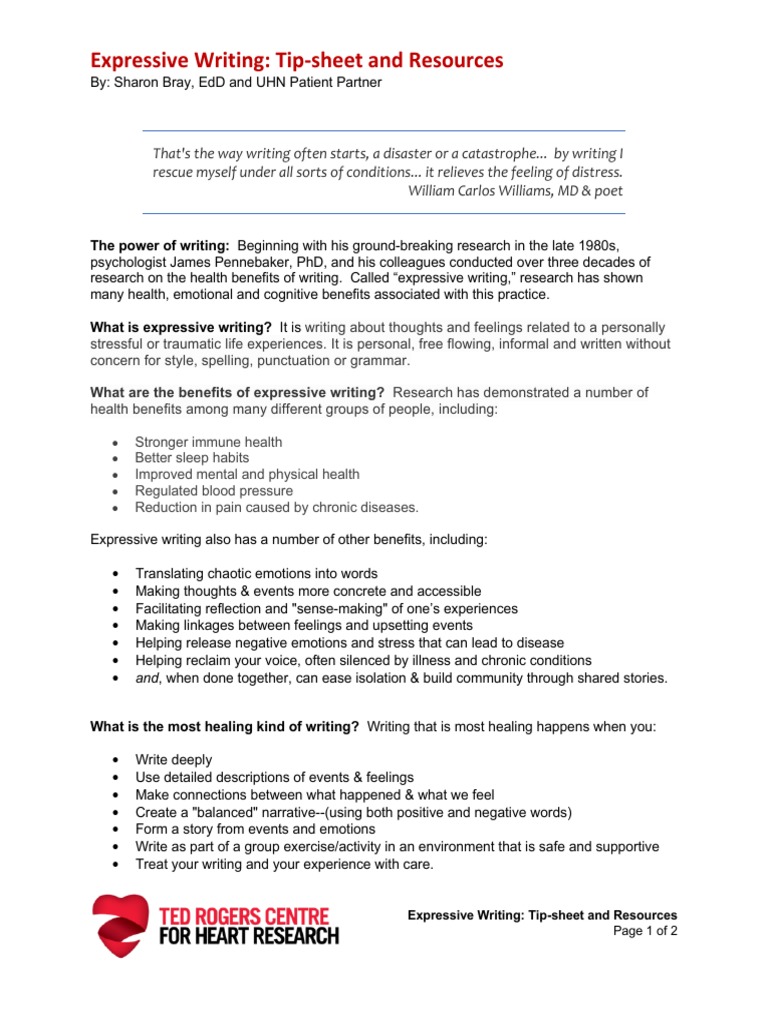 Expressive Writing: Tip-Sheet and Resources | PDF | Feeling | Health Care
