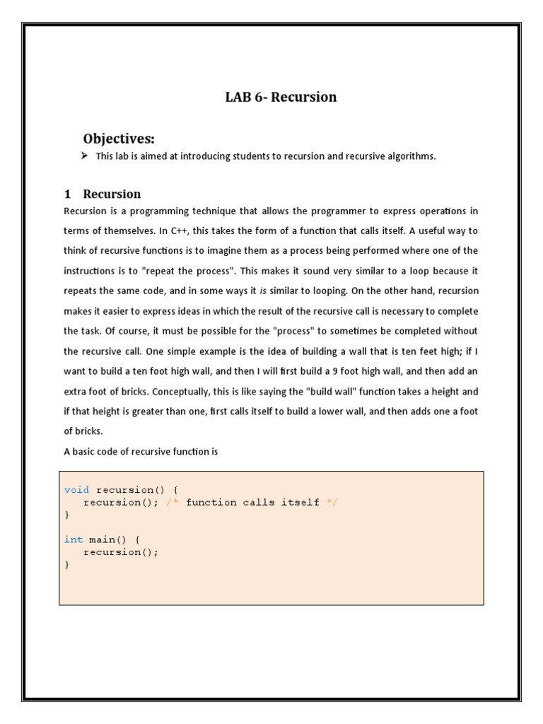 Lab Manual 6 23112021 114139am | PDF | Recursion | Subroutine