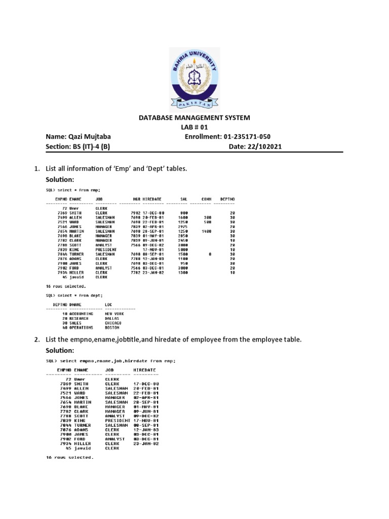 Database Management System Lab Exercises | PDF | Information Management ...