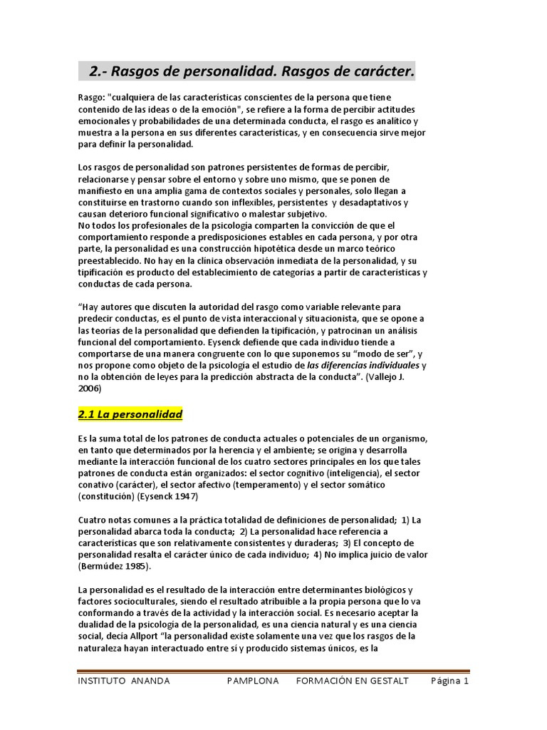 1 Gestalt Superior Rasgos de Personalidad Rasgos de Caracter | PDF ...