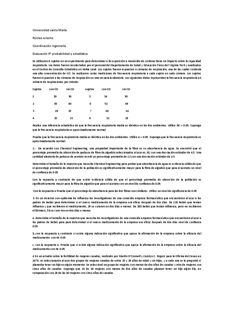 Evaluacion de Probabilidad y Estadistica Cuarta 2022-1 USM Oriente | PDF | Intervalo de ...