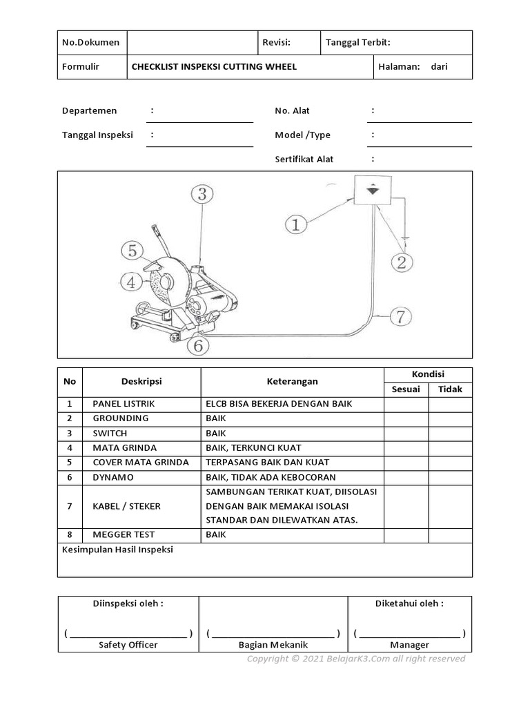 Form Check List Inspeksi Cutting Wheel | PDF