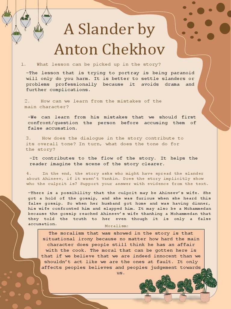 A Slander by Anton Chekhov: 1. What Lesson Can Be Picked Up in The ...