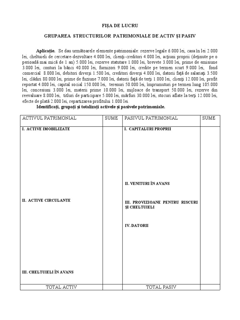 Fisa de Lucru de Rezolvat | PDF
