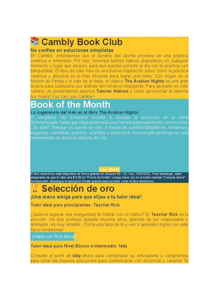 Club de Lectura Cambly: Mejora tu Inglés | PDF | Estudios de idiomas ...