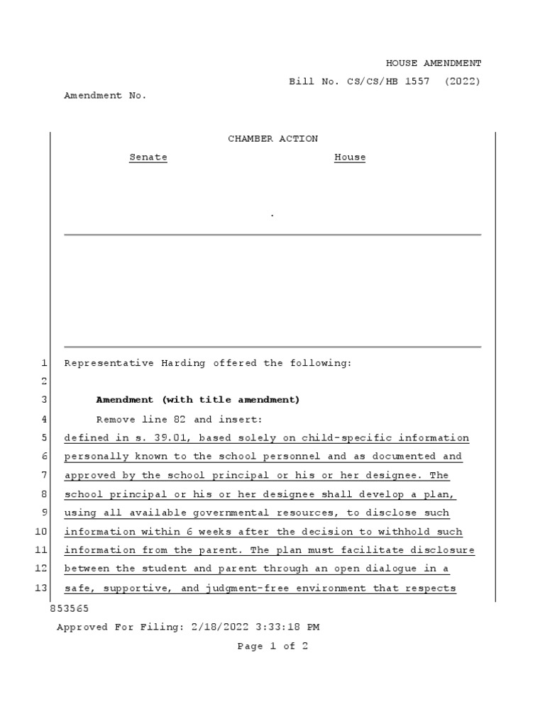 HOUSE AMENDMENT Bill No. CS/CS/HB 1557 (2022) | PDF