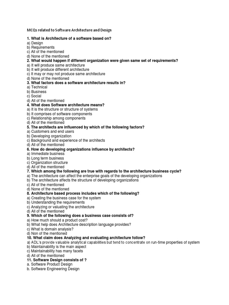 MCQs Final Software Architecture and Design | PDF | Engineering Design ...