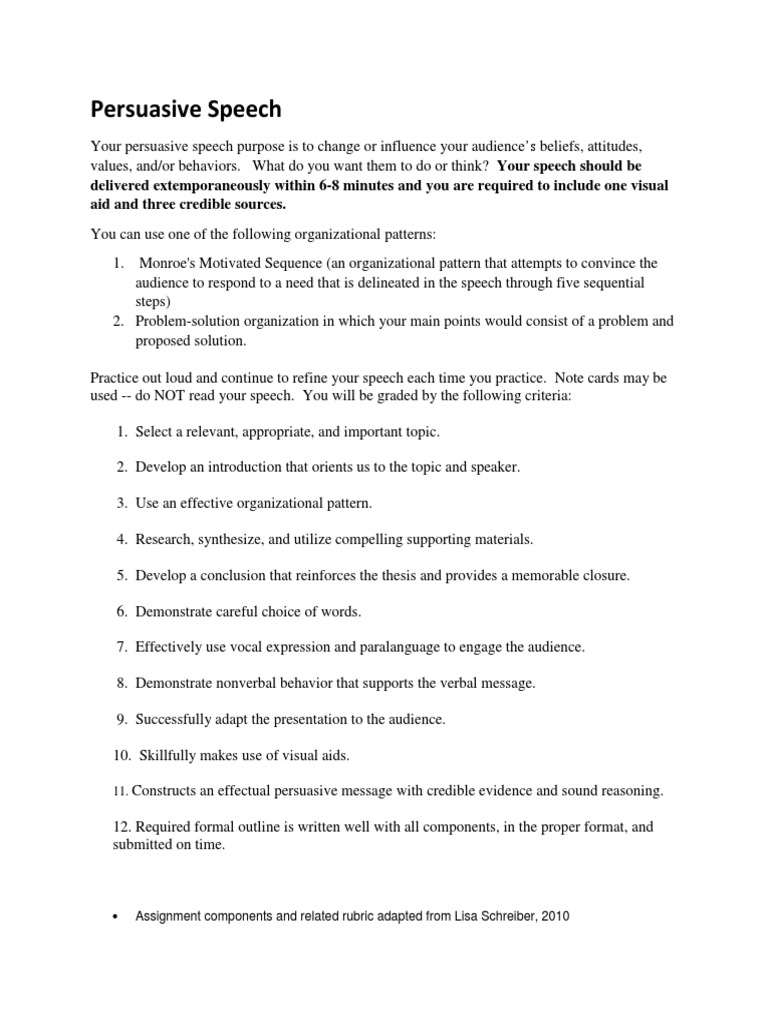 Persuasive Speech Assignment | PDF