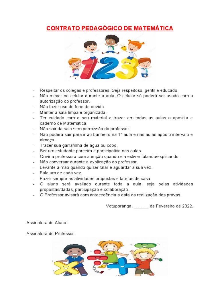 Contrato Pedagógico de Matemática | PDF