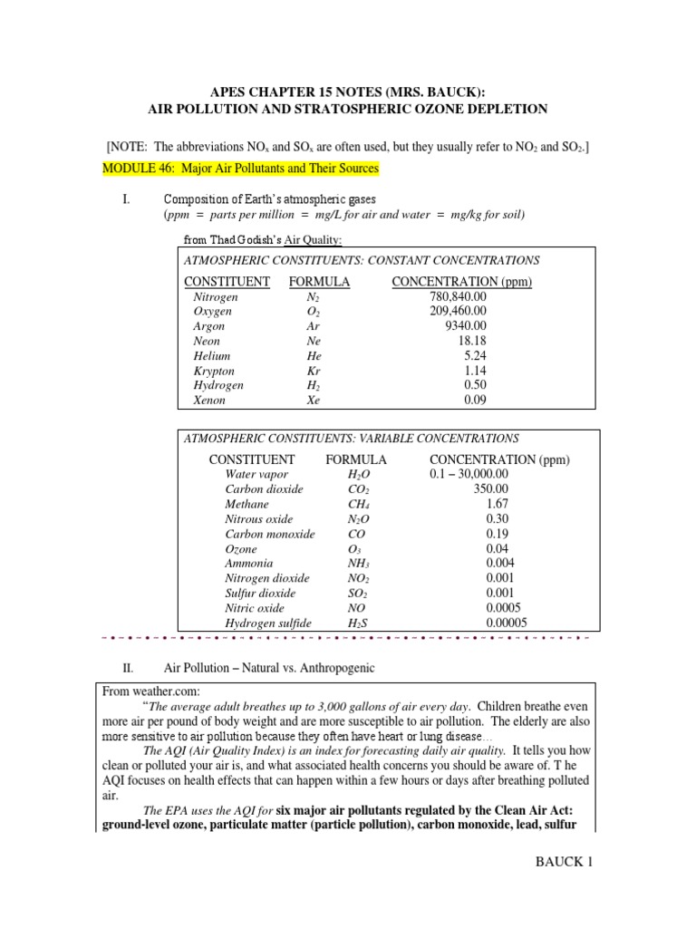 Apes Chapter 15 Notes (Mrs. Bauck) : Air Pollution and Stratospheric ...