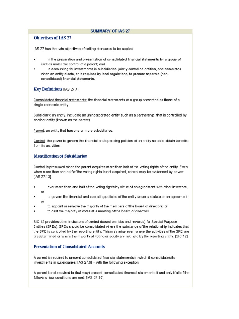 An Overview of the Key Principles of IAS 27 Related to Consolidation ...