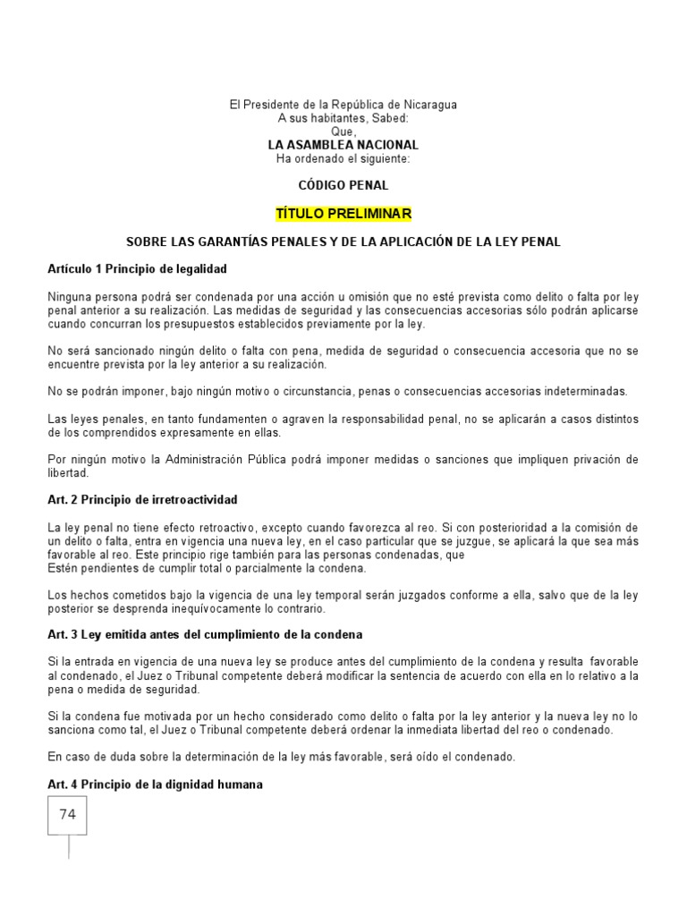 LEY 641 - Codigo Penal de Nicaragua | Castigos | Derecho penal