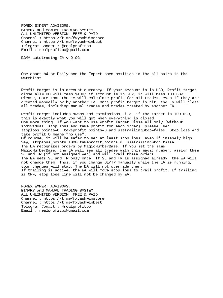 BBMA Autotrading EA V 2.03 MANUAL | PDF