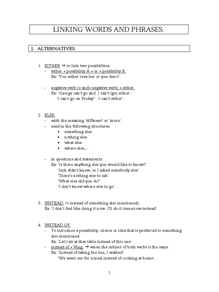 LINKING WORDS AND PHRASES FOR CONNECTING IDEAS | PDF | Subject (Grammar ...