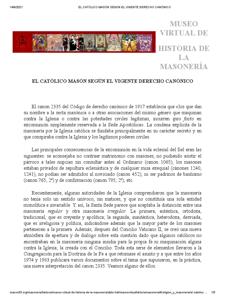 El Católico Masón Según El Vigente Derecho Canónico | PDF | Iglesia ...