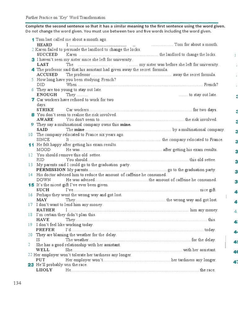 Further Practice On Key Word Transformation Comple | PDF