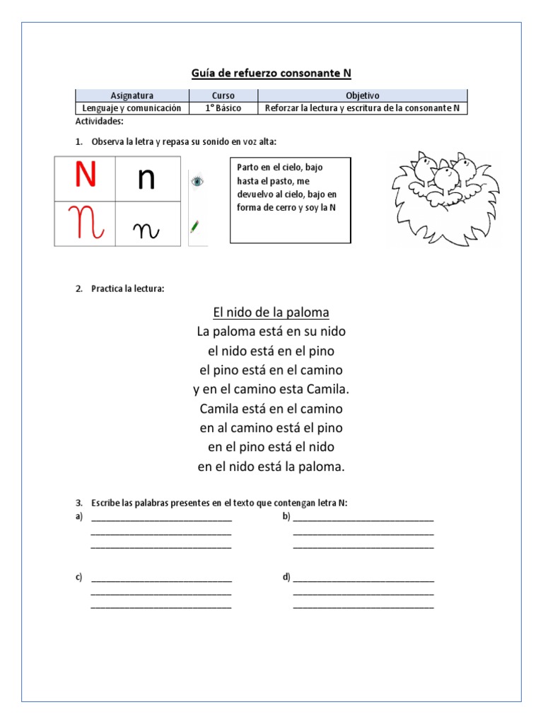 Guía de Refuerzo Consonante N | PDF | Notación | Comunicación escrita