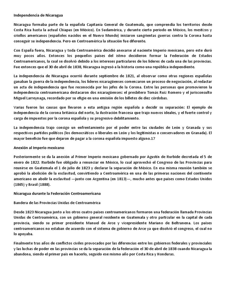 Independencia de Nicaragua | PDF | Nicaragua | Centroamérica