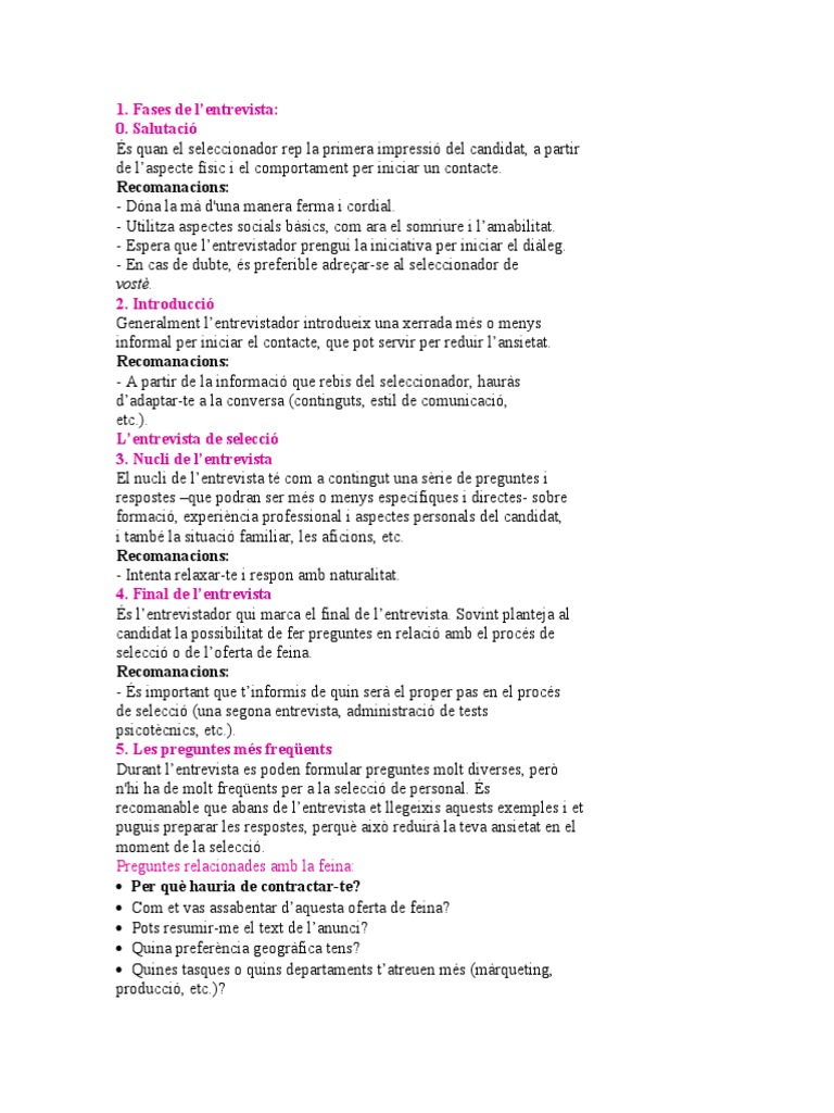 Entrevista de Feina 3 | PDF