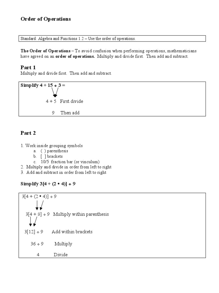 The Order Of Operations To Avoid Confusion When Performing Operations