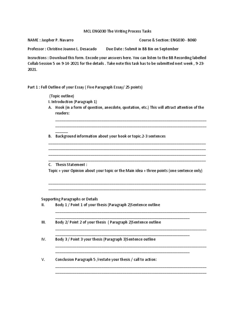 Essay Writing Process Outline | PDF | Essays | Thesis