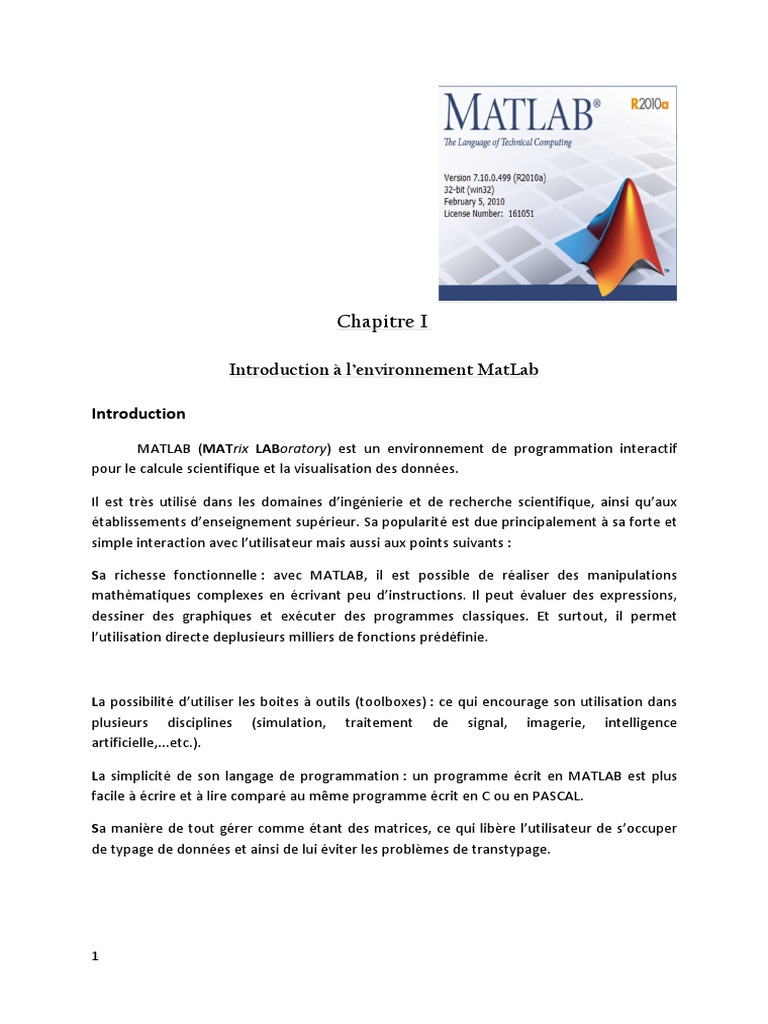 Cours - 1 Introduction À Matlab | PDF | MATLAB | Nombre