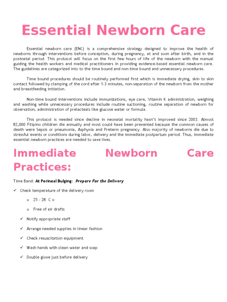 Essential Newborn Care Protocol | PDF | Childbirth | Breastfeeding