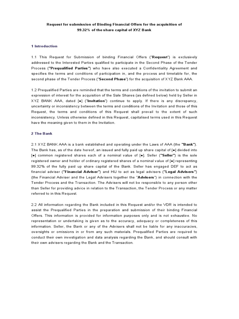 6 - Request For Binding Offers | PDF | Debt | Financial Transaction