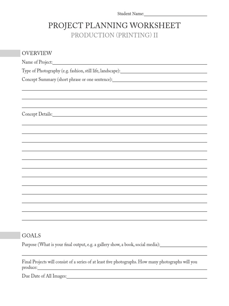 Project Planning Worksheet: Production (Printing) Ii | PDF ...