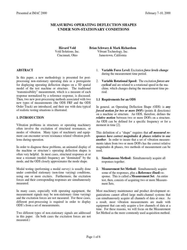 Measuring Operating Deflection Shapes Under Non-Stationary Conditions ...