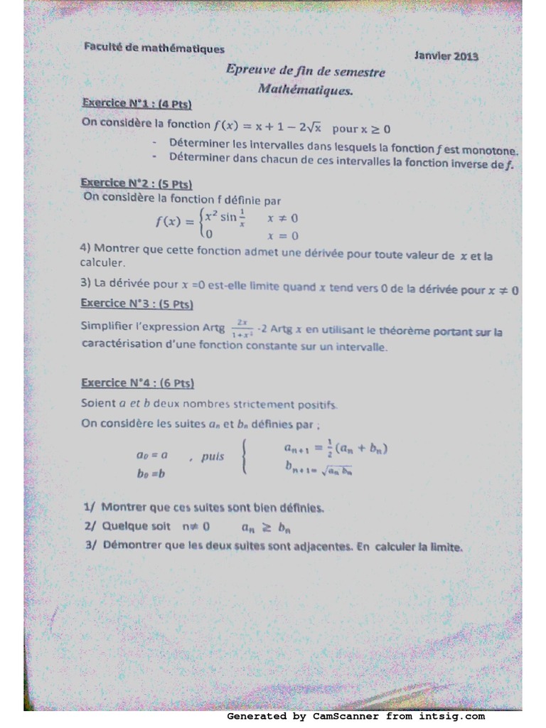 Examen Final de Math1 2012-2013 USTHB | PDF | Technology & Engineering
