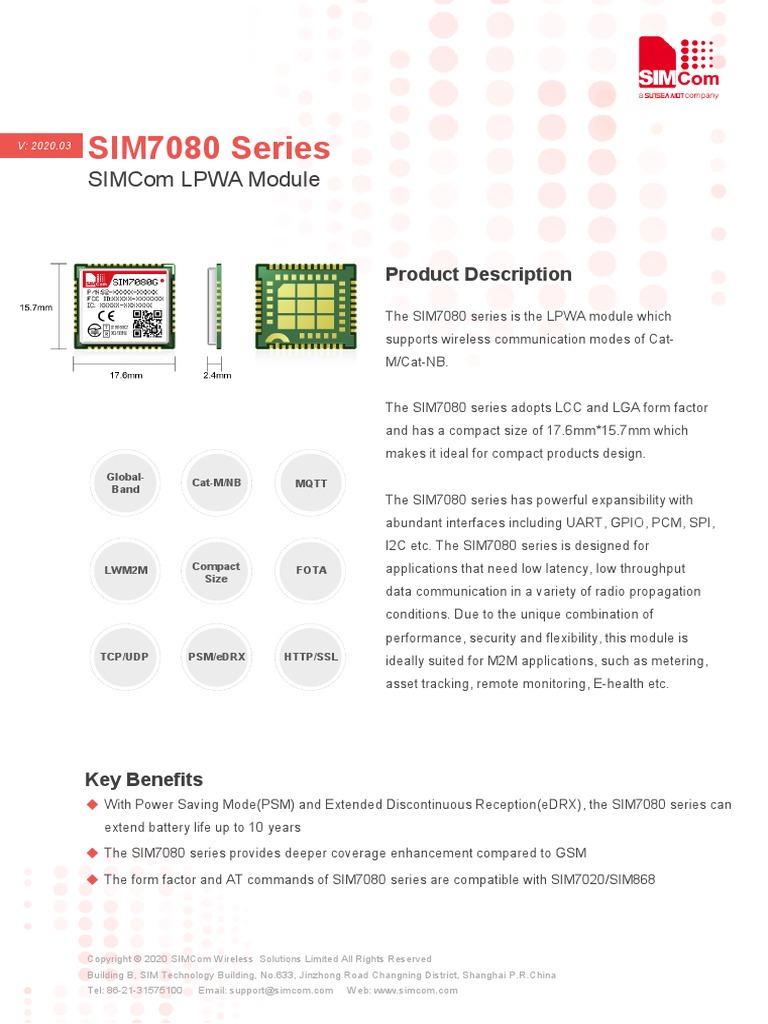 SIM7080 Series SPEC 20200427 | PDF | Network Architecture | Computer Standards