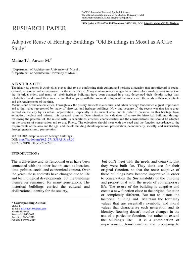 Research Paper: Adaptive Reuse of Heritage Buildings "Old Buildings in ...