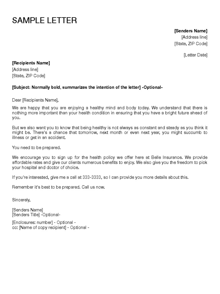 Health Insurance Sales Letter - Individual | PDF