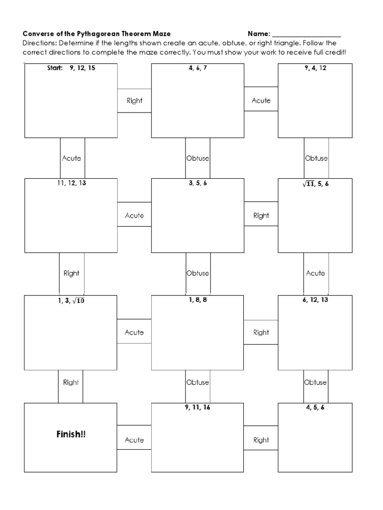 Converse of Pythagorean Theorem Maze | PDF | Teaching Methods & Materials