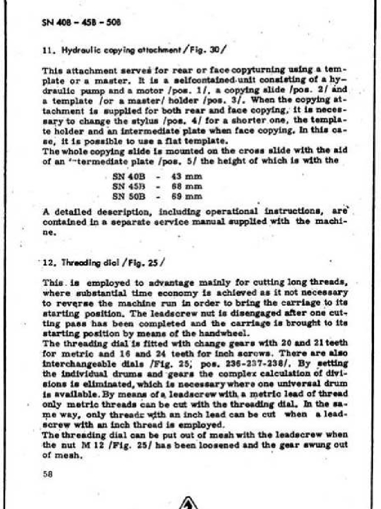 TOS Lathes SN 40B - 45B - 50B Thread Dial Instructions | PDF