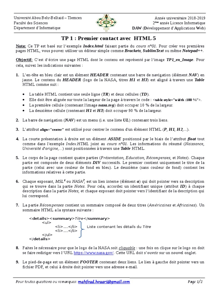 Daw - TP1 | PDF | Html | Élément HTML