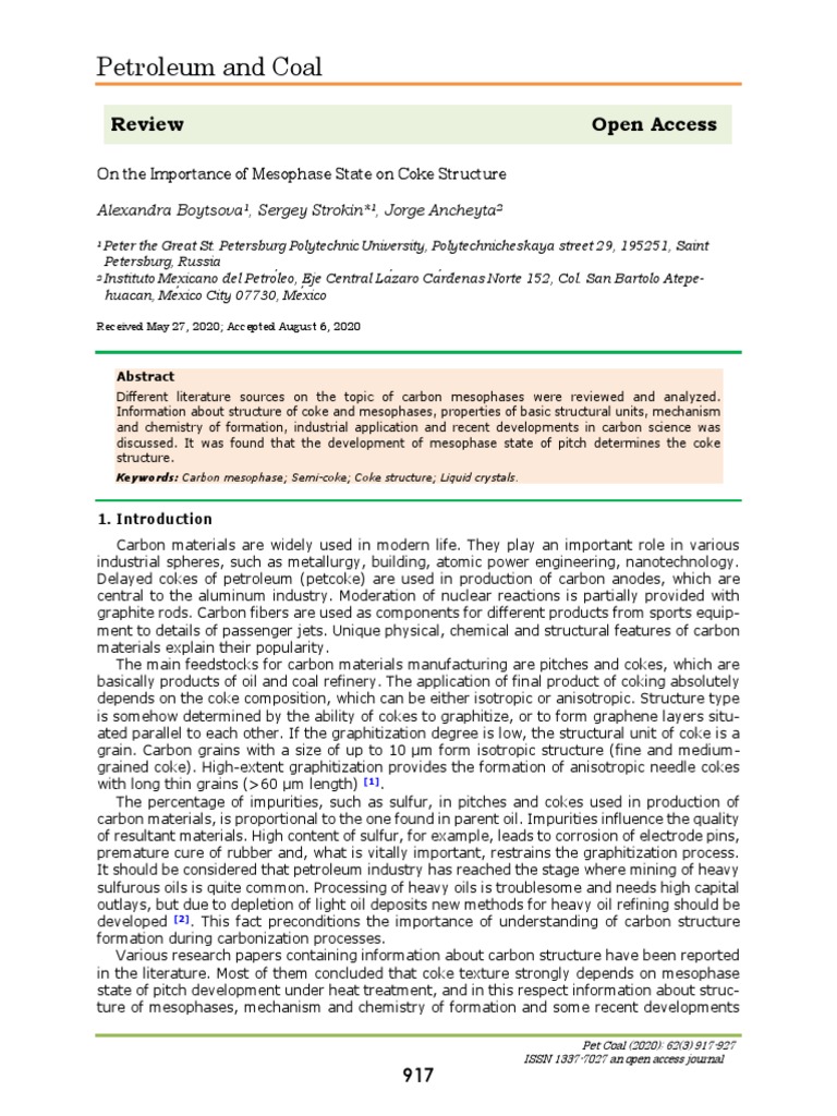Mesophase State and Coke Structure | PDF | Liquid Crystal | Radical (Chemistry)