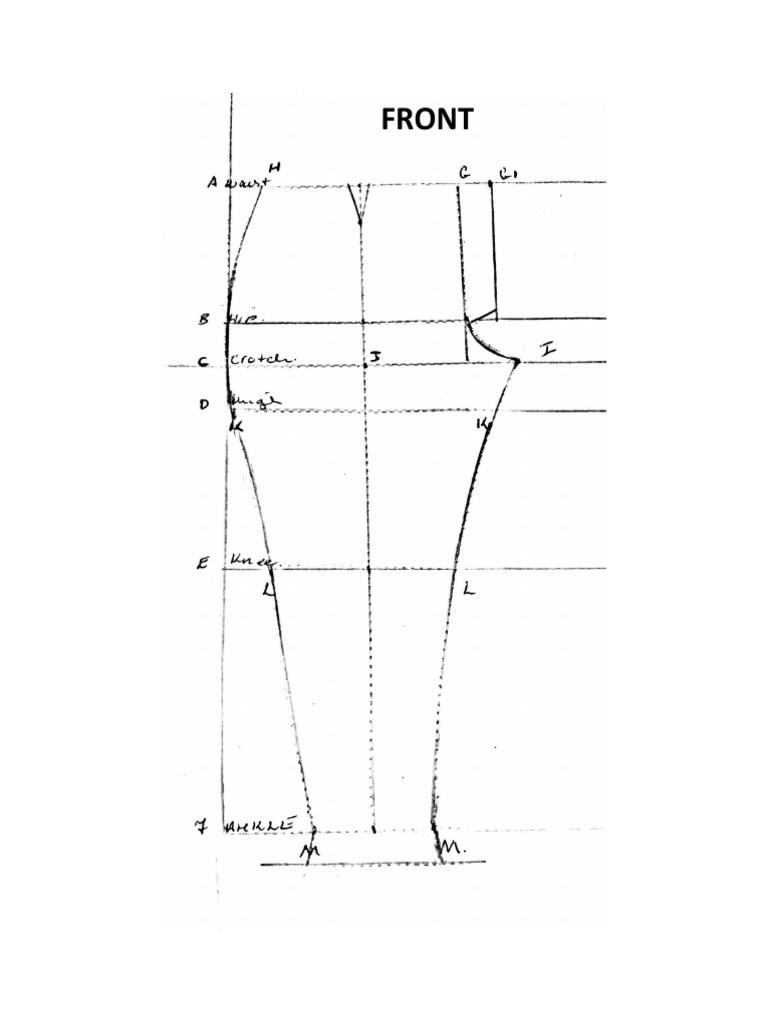 Front and Back Pants Pattern Drafting Instructions | PDF | Trousers ...