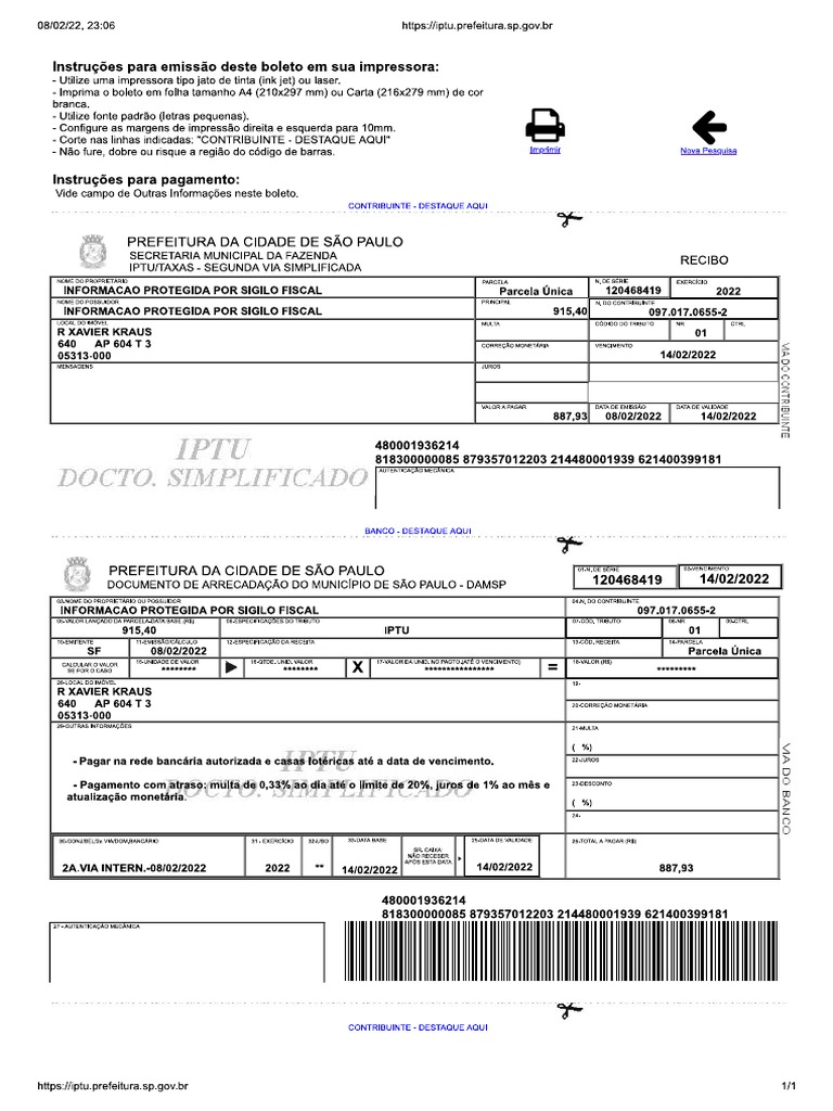 Boleto IPTU 2022 | PDF